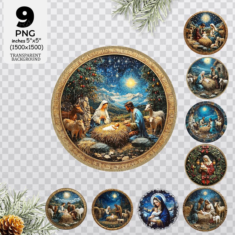 Nativity Scene Round Cliparts, Decorative Gift Ornament Fussy Cuts ...