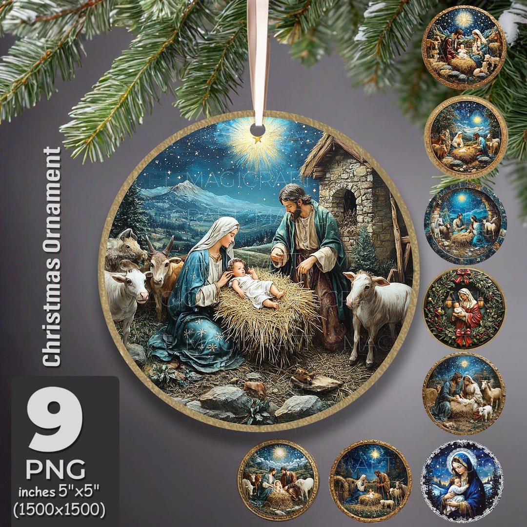 Nativity Scene Round Cliparts, Decorative Gift Ornament Fussy Cuts ...