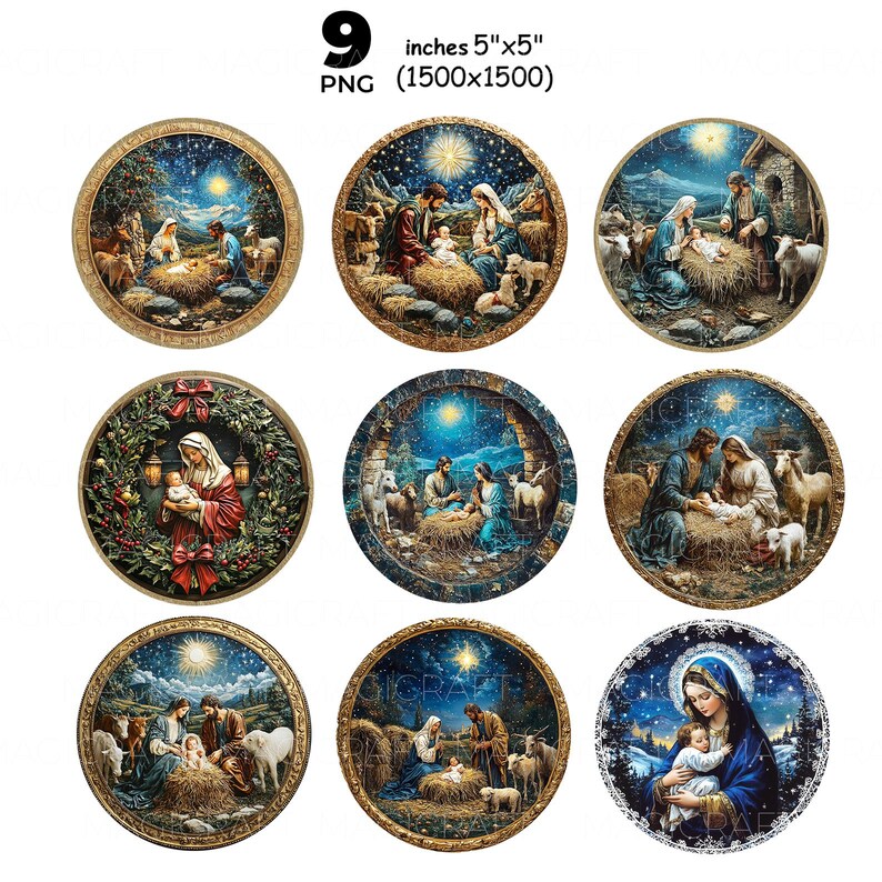 Nativity Scene Round Cliparts, Decorative Gift Ornament Fussy Cuts ...