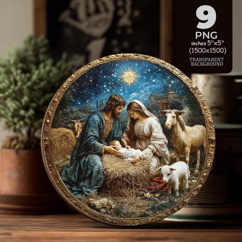 Nativity Scene Round Cliparts, Decorative Gift Ornament Fussy Cuts ...