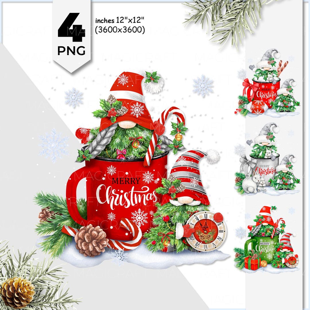 Christmas Gnomes Watercolor Clipart Bundle: PNG Files (digital Download ...