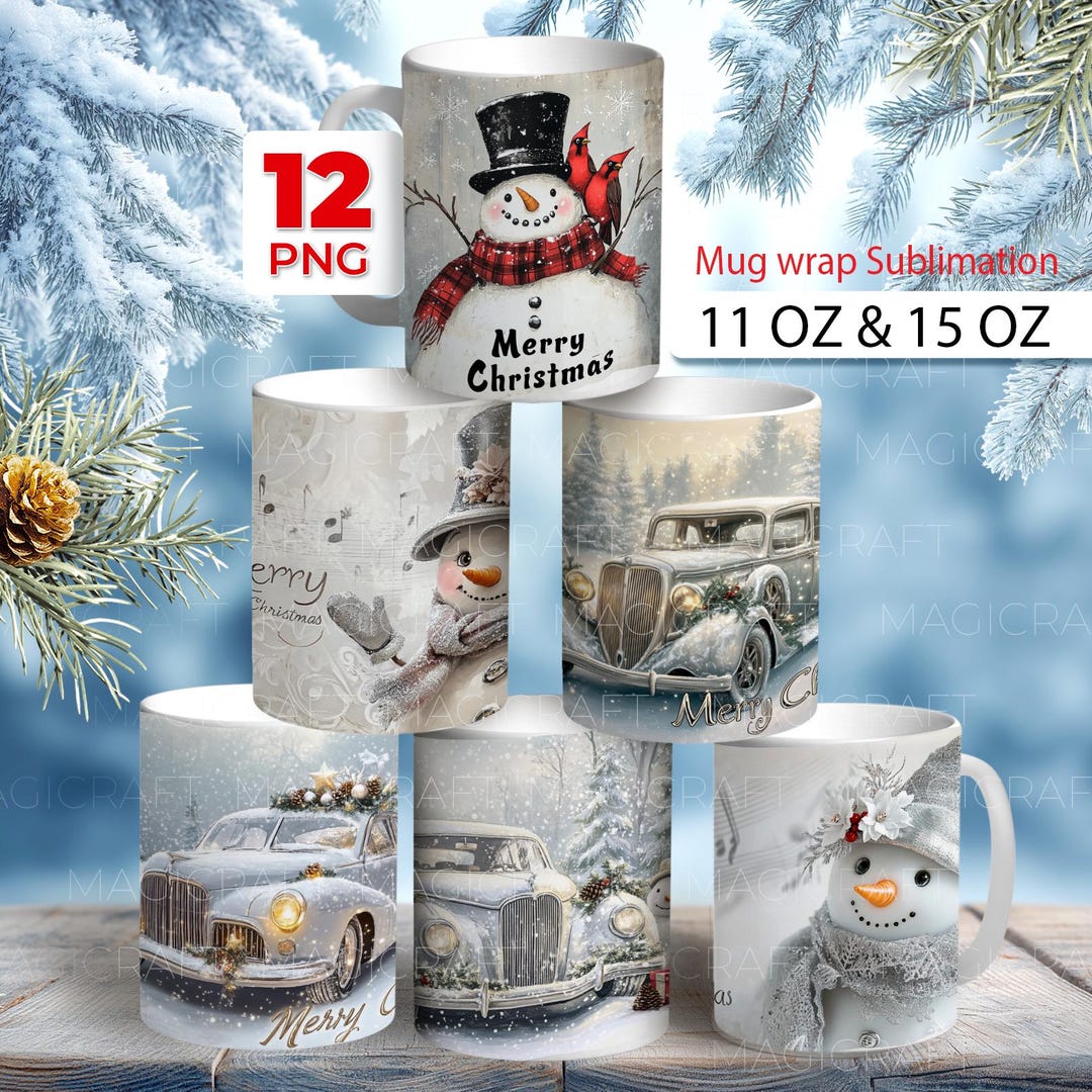 Snowman Christmas Mug Wrap Design, Christmas Mug Template 11oz 15oz ...
