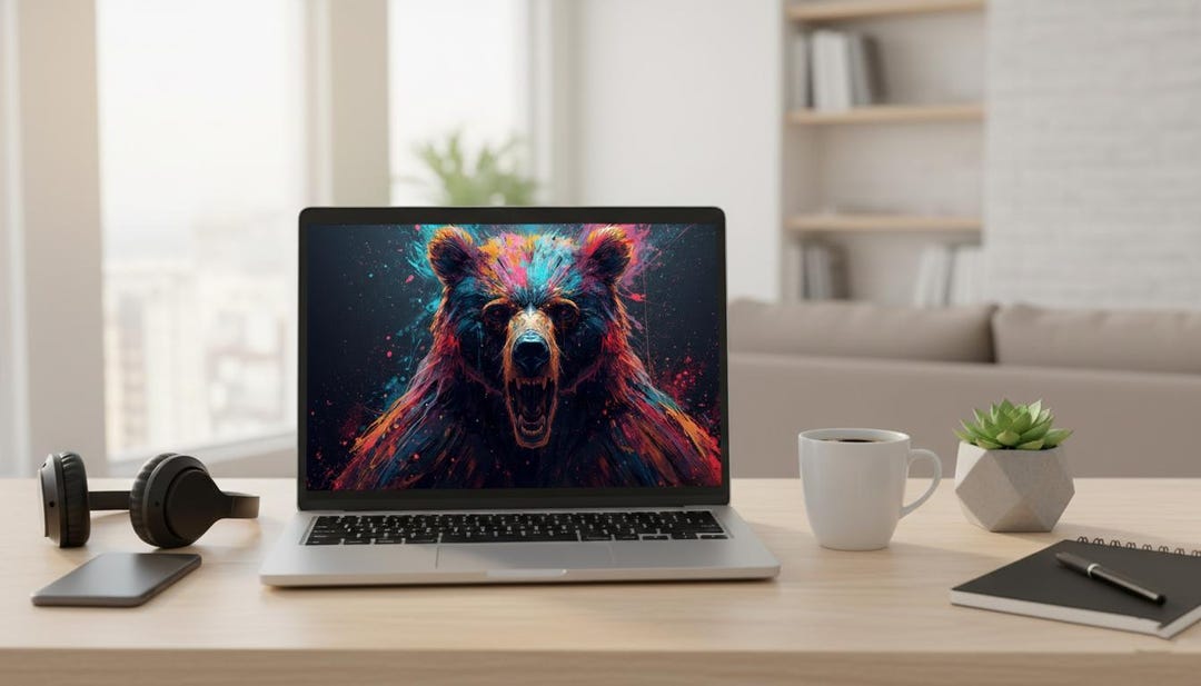Fierce Neon Grizzly Bear Abstract Digital Wallpaper 16:9 2-file Pack ...