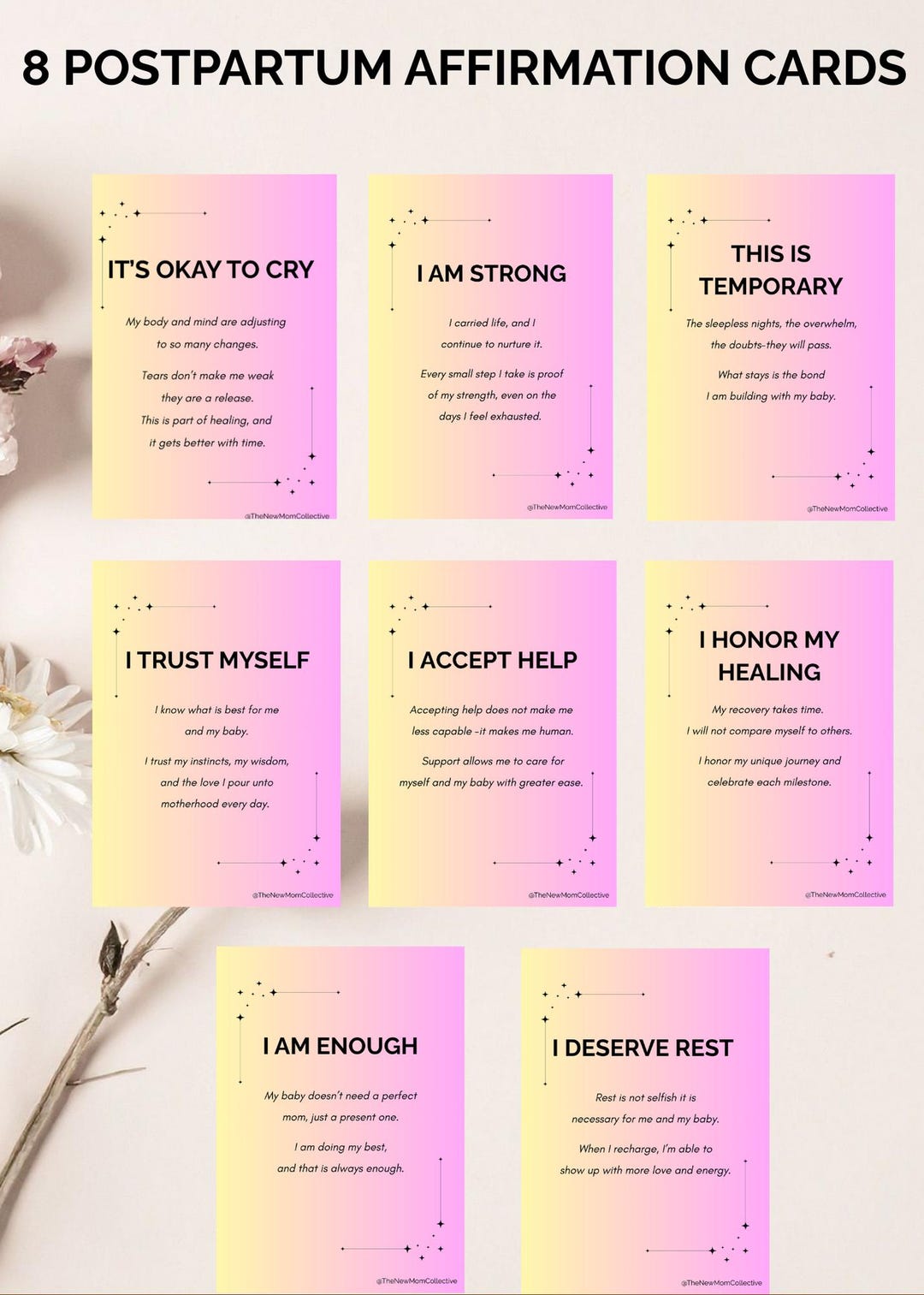 8 Postpartum Affirmation Cards - Printable Encouragement for New Moms ...