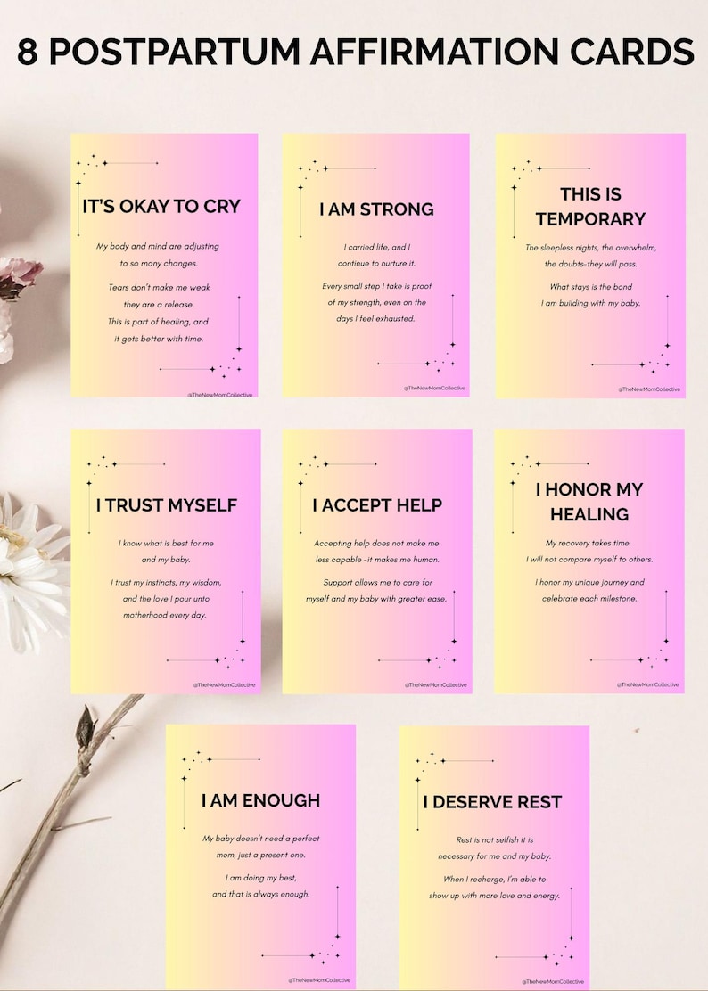 8 Postpartum Affirmation Cards - Printable Encouragement for New Moms ...