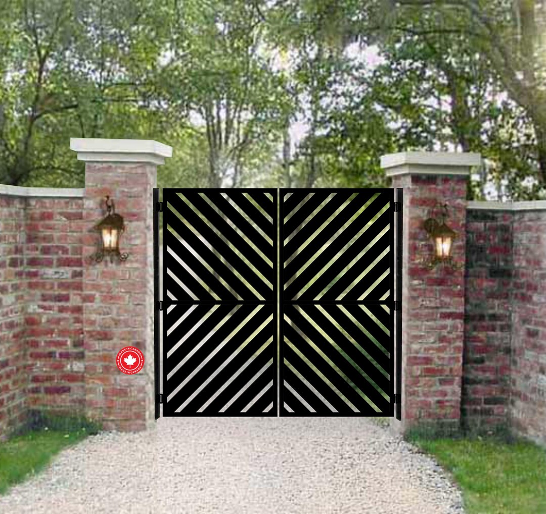 Steel Stripe Laser Cut Privacy Gate | Modern Vertical Panel Entry Gate ...