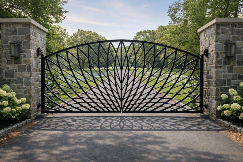 Golden Valley Mansion Driveway Gate | Lotus Inspired Feature | Custom ...