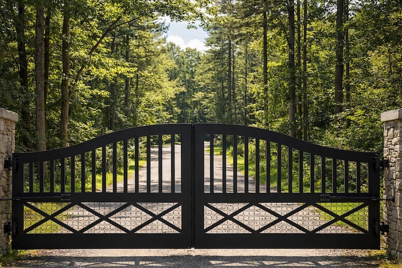 Arched Diamond Driveway Gate: Wrought Iron Estate Entry | Coastal ...