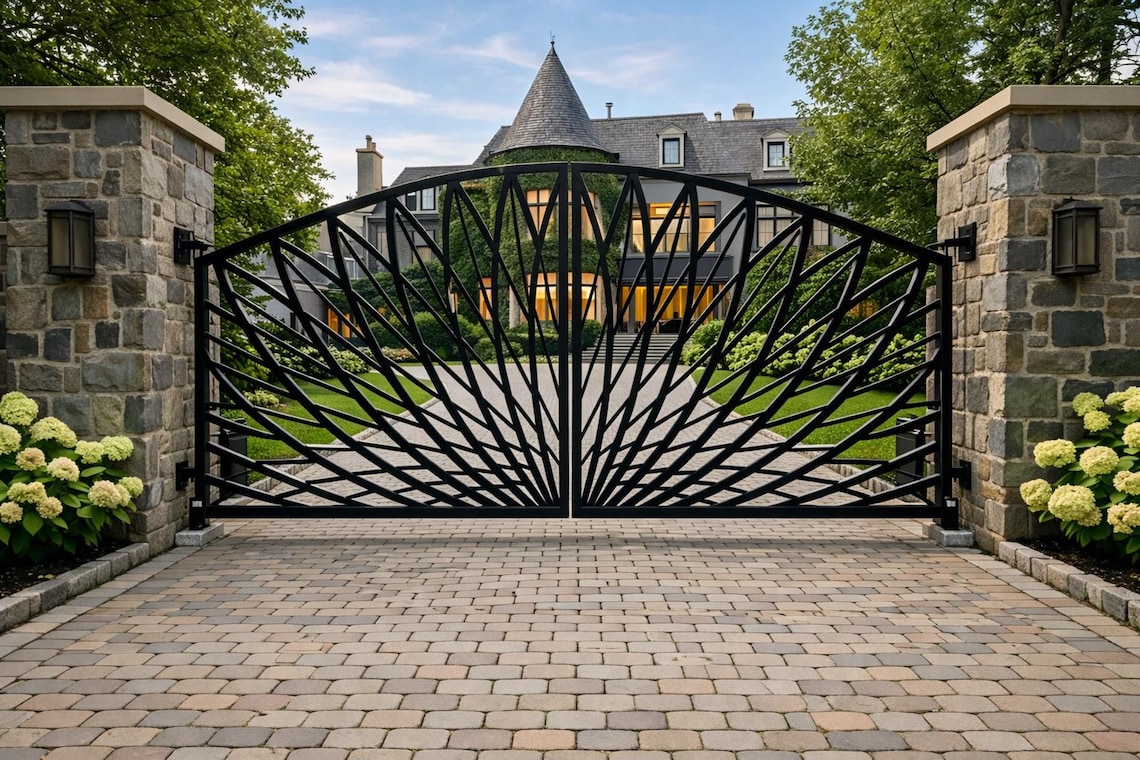 Golden Valley Mansion Driveway Gate | Lotus Inspired Feature | Custom ...