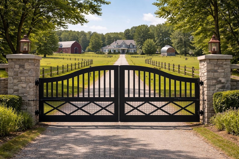 Arched Diamond Driveway Gate: Wrought Iron Estate Entry | Coastal ...