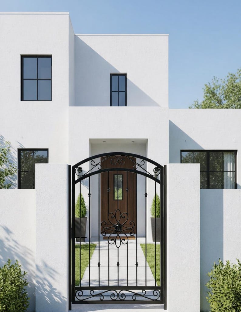 Arched Wrought Iron Entry Gate | Custom Steel Garden Gate for Driveway ...