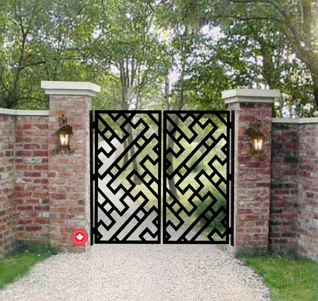 Diagonal Maze Laser Cut Metal Gate | Modern Zigzag Steel Entry | Custom ...