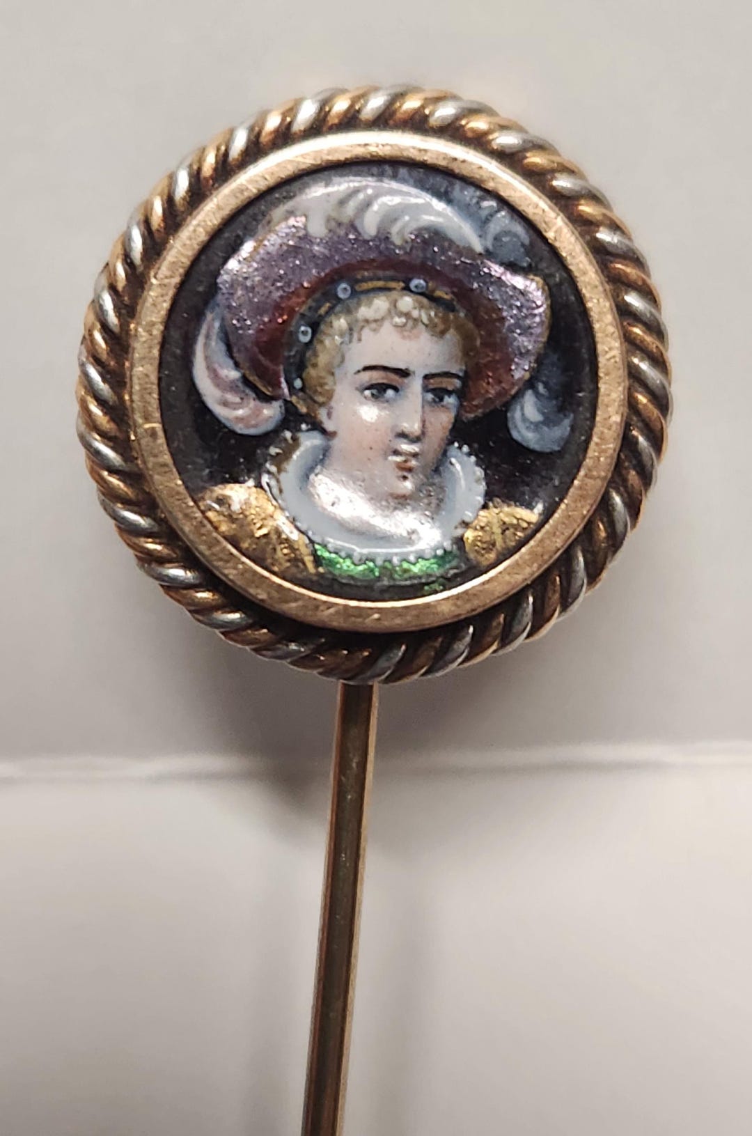 Georgian 14k Gold Enameled Portrait Ascot Pin - Etsy