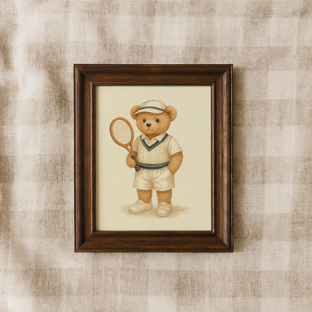 Vintage Tennis Teddy Bear Print - Etsy