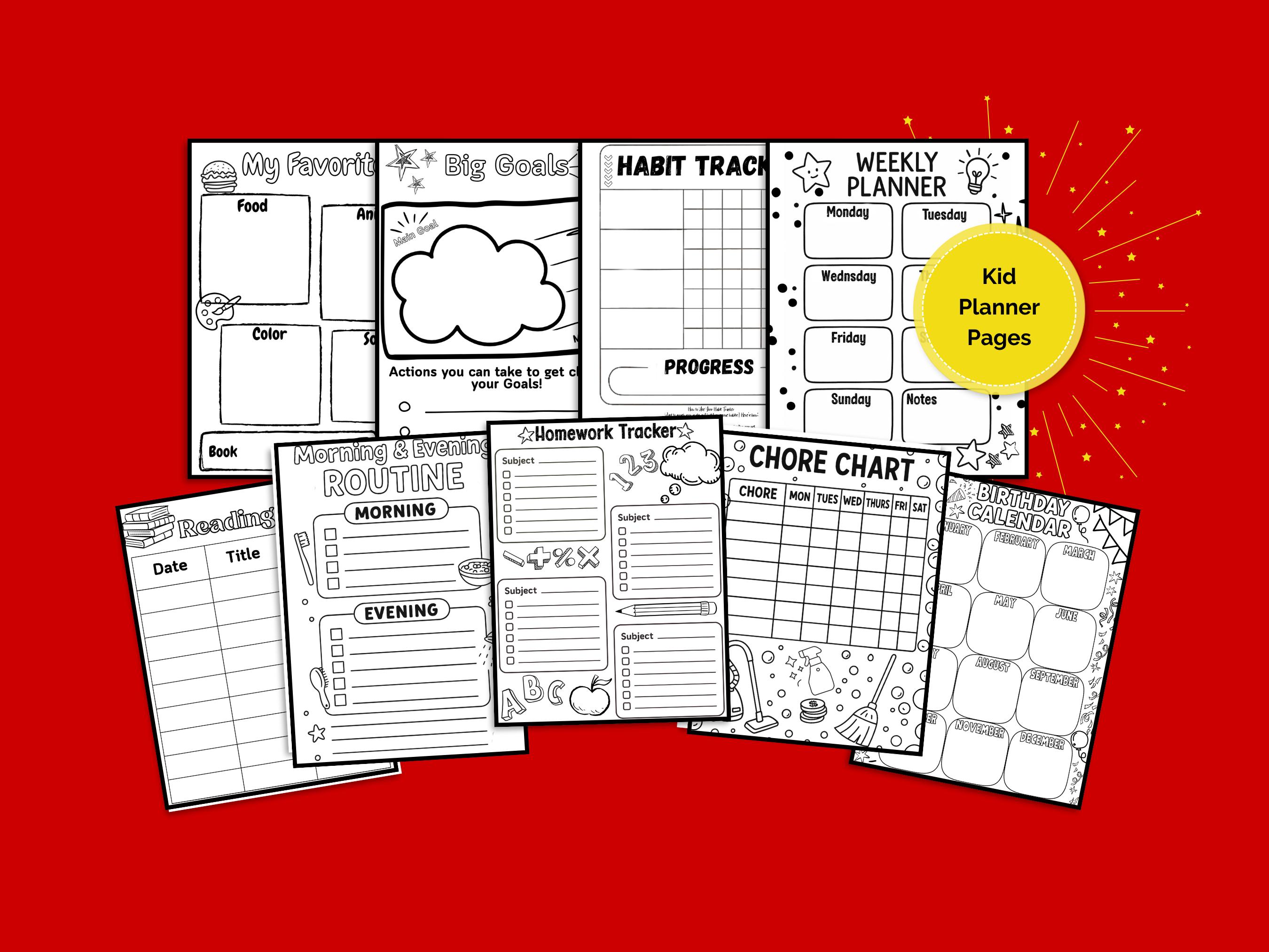 Printable Kids Planner Pages | Black & White Ink-saver (PDF Digital ...