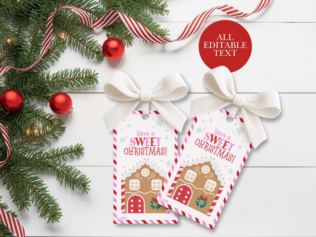 Gingerbread House Christmas Gift Tag Template, Printable Holiday Favor ...