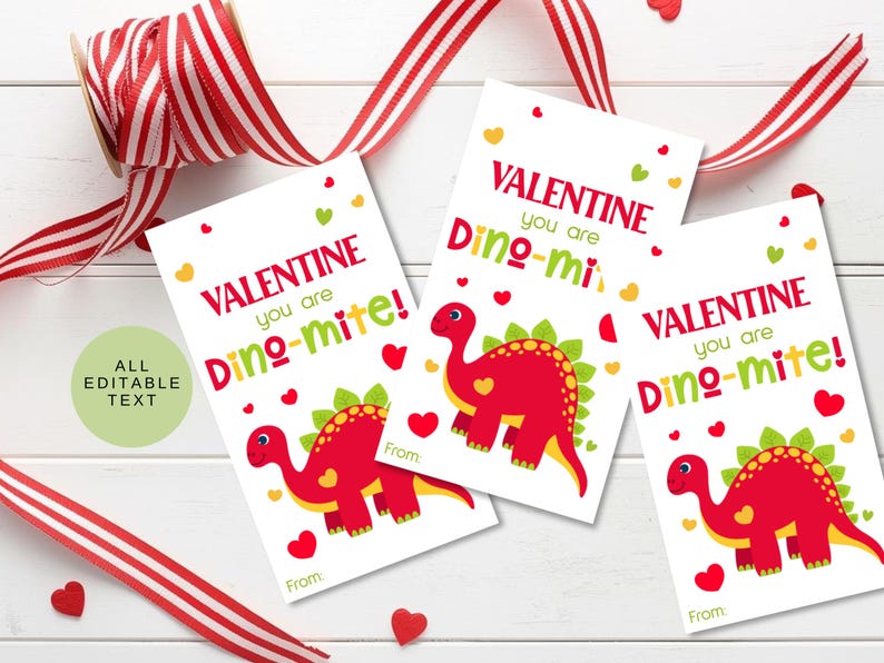 Editable Dinosaur Valentine Gift Tag, Printable Kids Valentine's, Dino ...