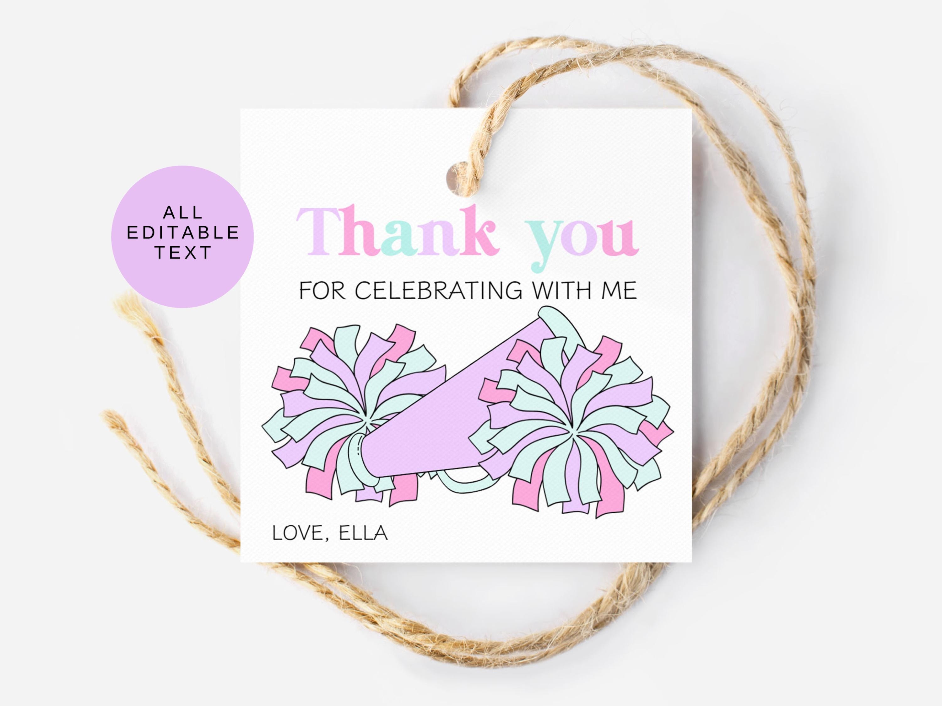 Cheerleader Birthday Thank You Tag, Cheer Party Favor Tag, Birthday ...