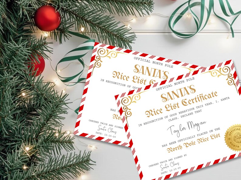 Santa's Nice List Certificate Printable, Christmas Eve Box Filler ...