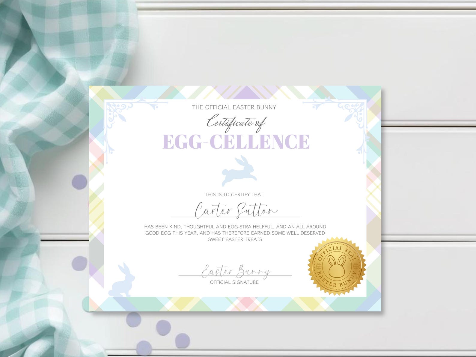 Official Certificate of Egg-cellence, Editable Easter Bunny Certificate ...