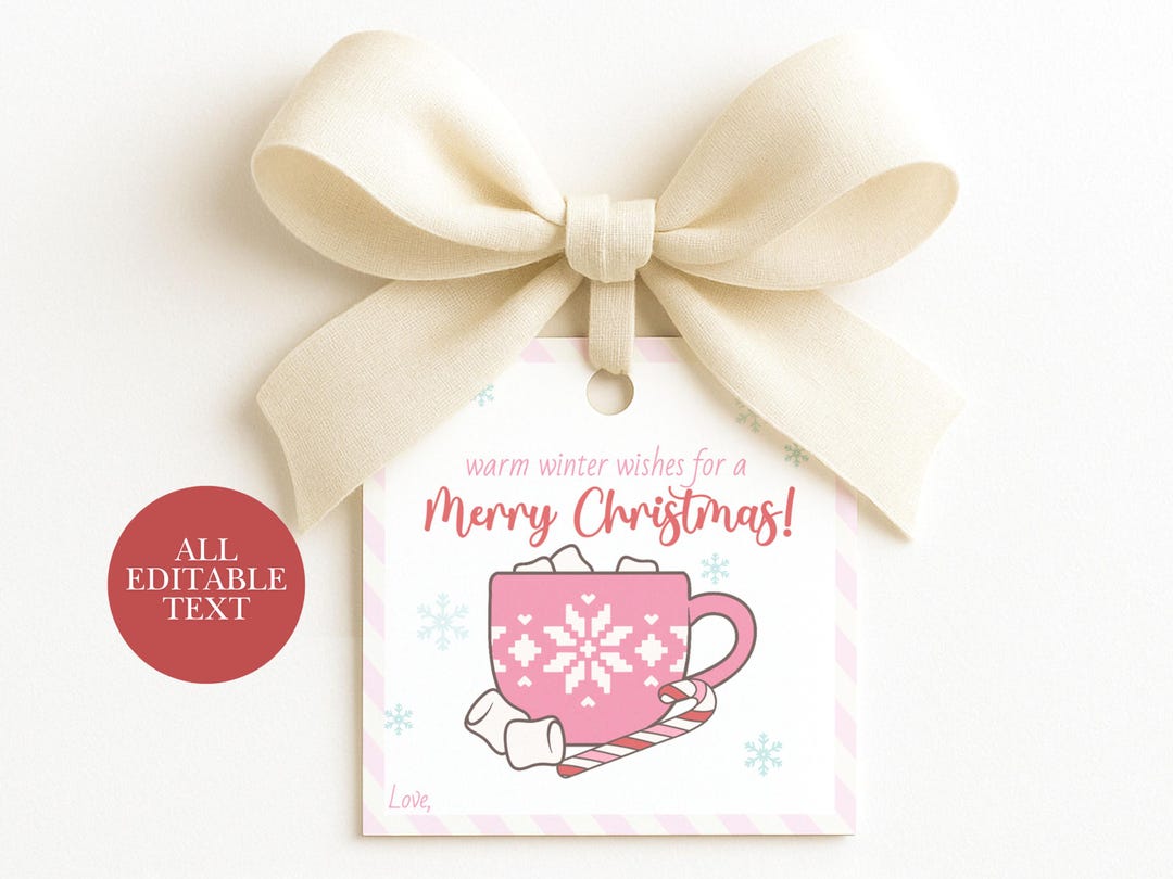 Warm Winter Wishes Gift Tag, Christmas Hot Cocoa Favor Tag, Sweet Treat ...