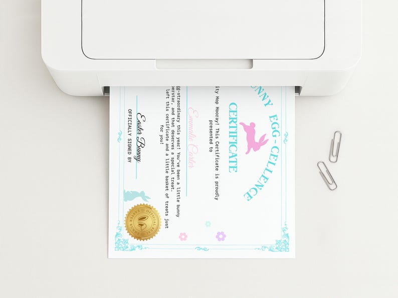 Editable Easter Bunny Certificate, Kids Easter Basket Award (digital ...