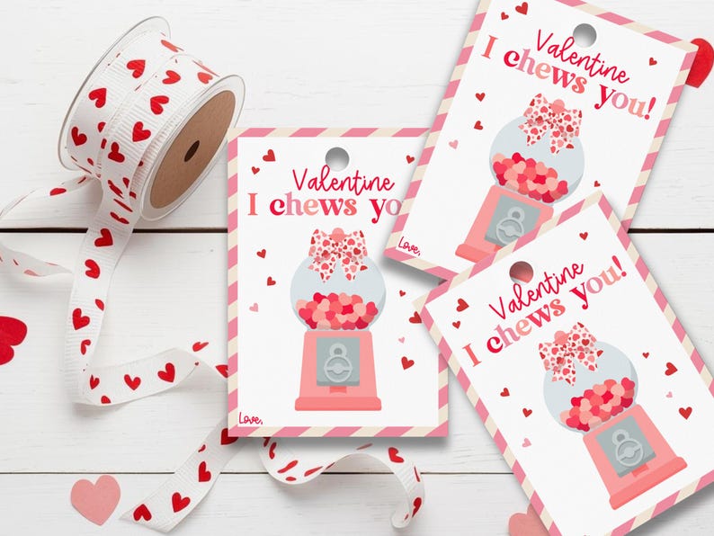 Printable I Chews You Valentine's Day Tag, Bubble Gum Valentine's Day ...