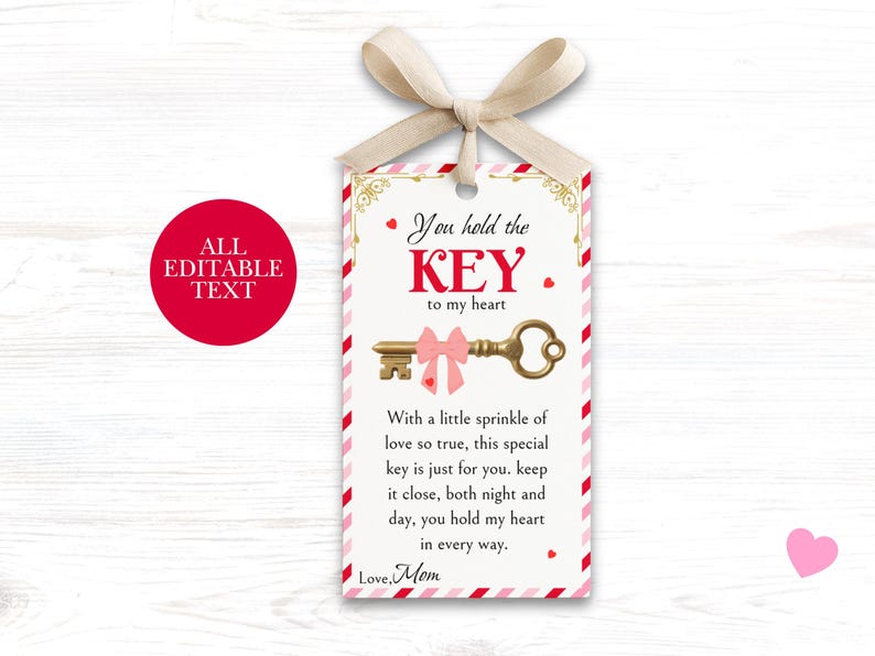 Valentine's Day Tags, Cute Kids’ Valentine Keepsake, You Hold the Key ...