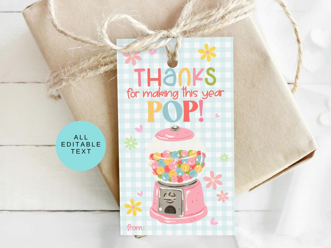 Teacher Appreciation Tag, Gumball Machine Favor Tag, Editable School ...