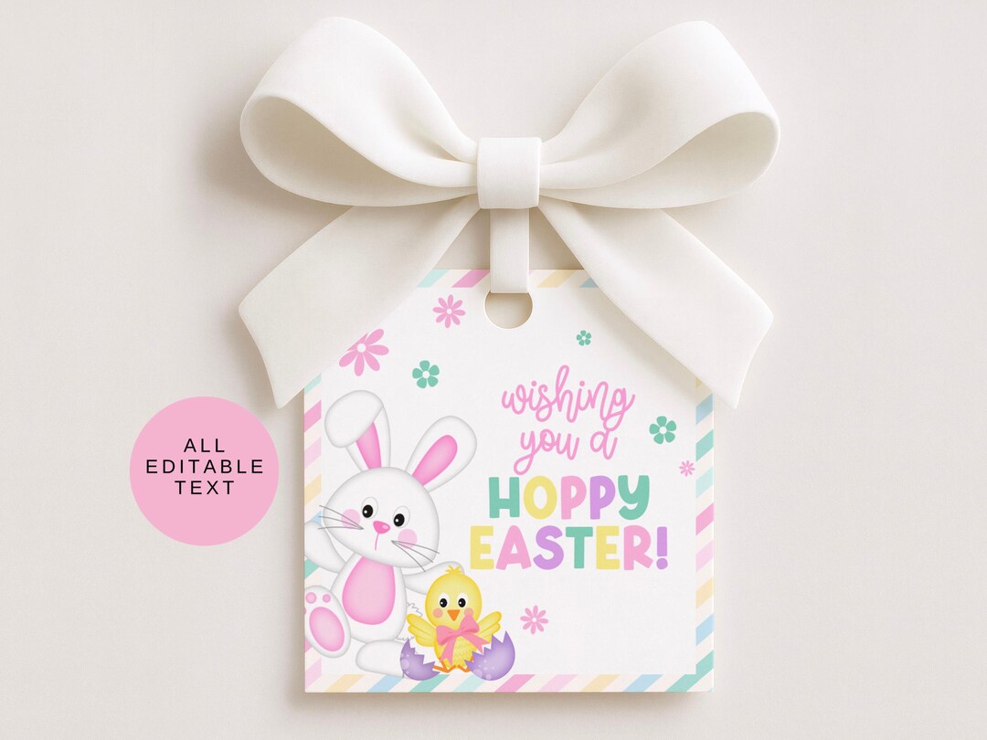 Editable Easter Favor Tags, Hoppy Easter Bunny Gift Tag, Easter Treat ...