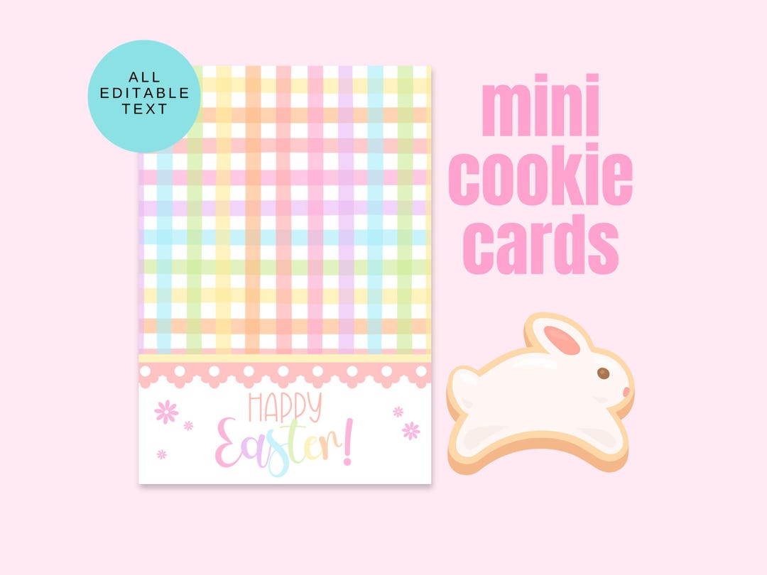Easter Cookie Cards, Pastel Plaid Mini Cookie Card, Sugar Cookie Card ...