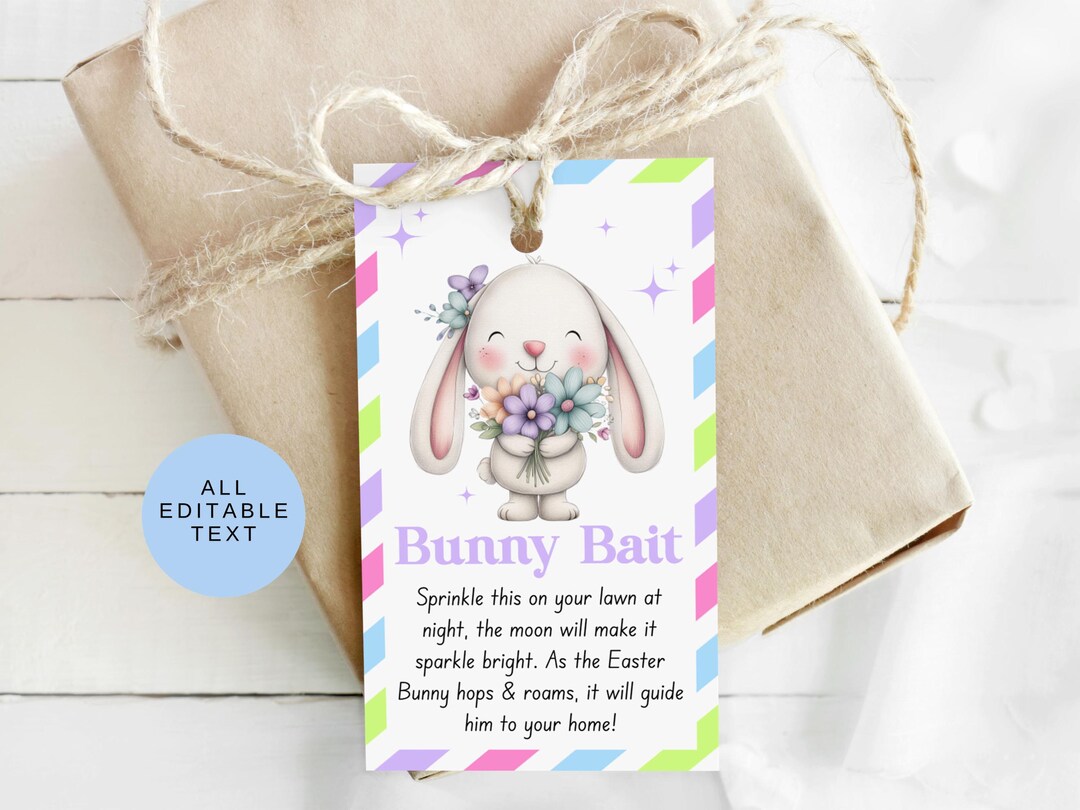 Bunny Bait Gift Tag, Easter Party Bunny Bait Tags, Easter Eve Favor Tag ...