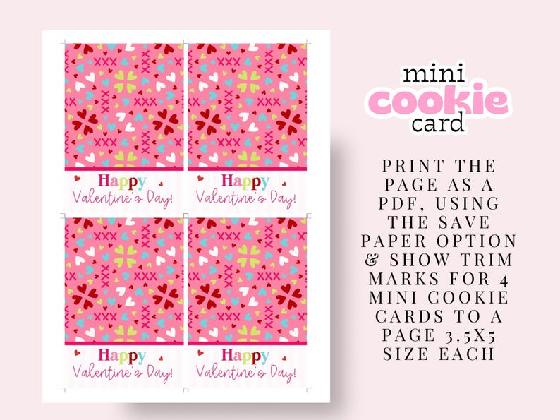 Valentine Hearts Mini Cookie Card, Printable Valentine's Day Treat Tag ...