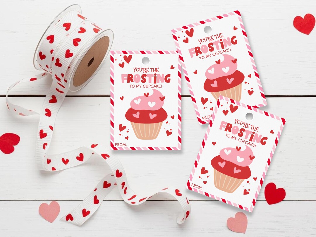 Cupcake Valentine Favor Tag, Valentine's Day Gift Tags, Teacher Kids ...