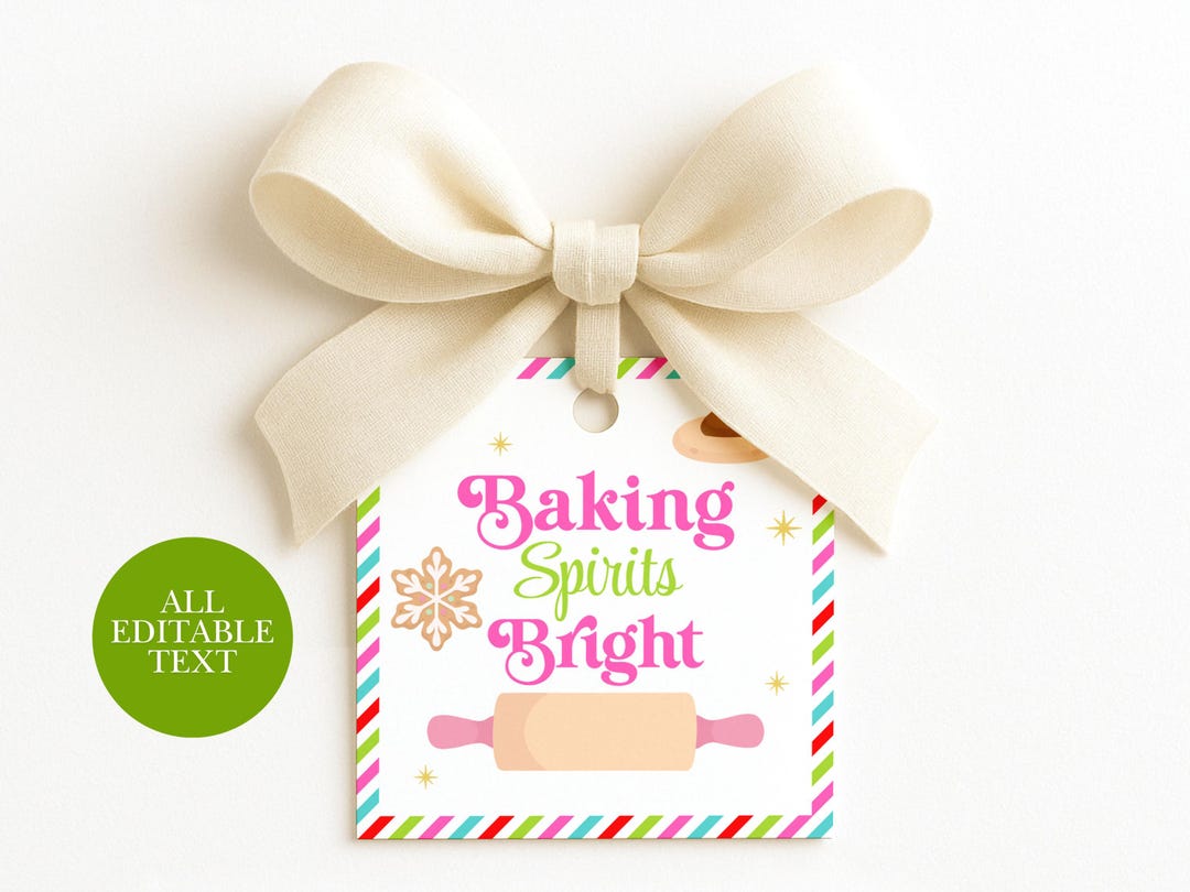 Baking Spirits Bright Gift Tag, Holiday Favor Tag, Christmas Cookie ...