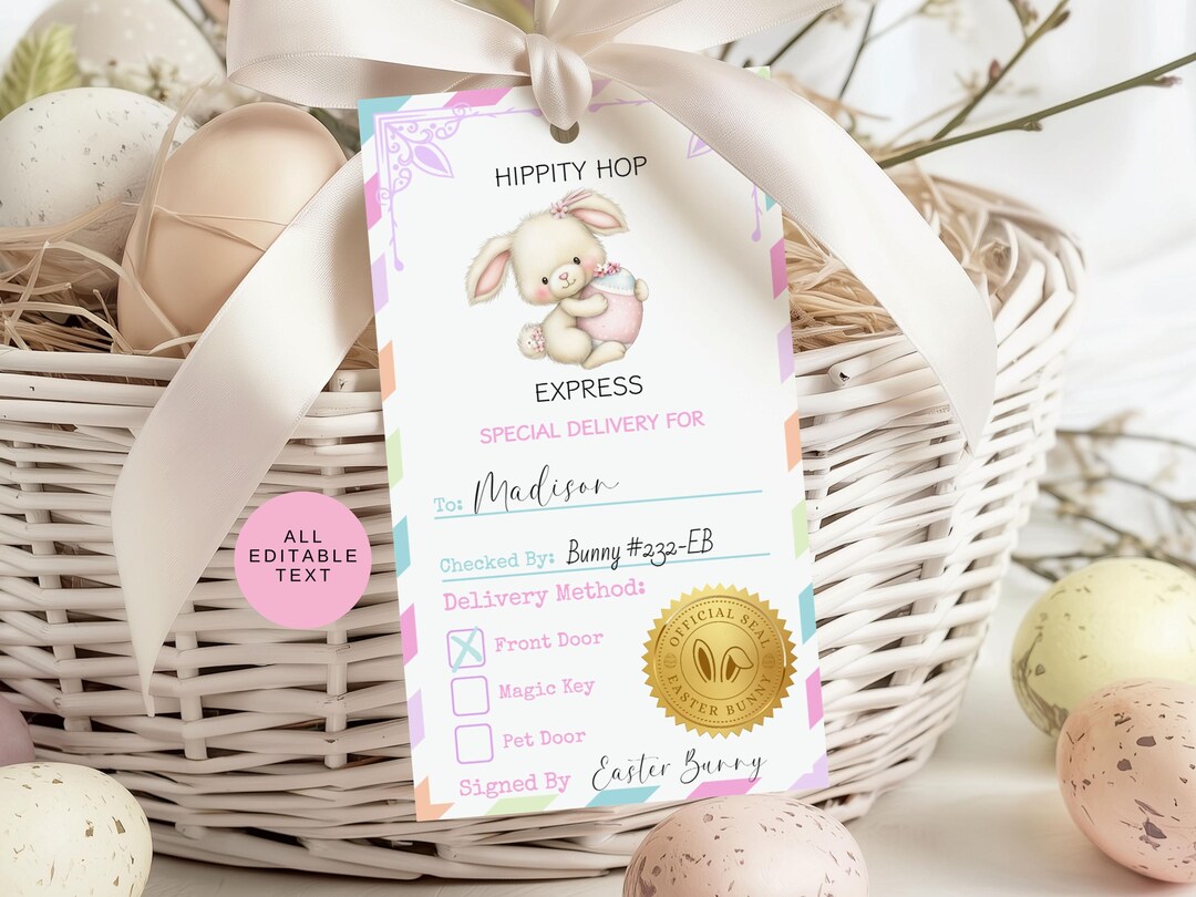 Easter Bunny Special Delivery Tag, Easter Gift Tags, Editable From ...