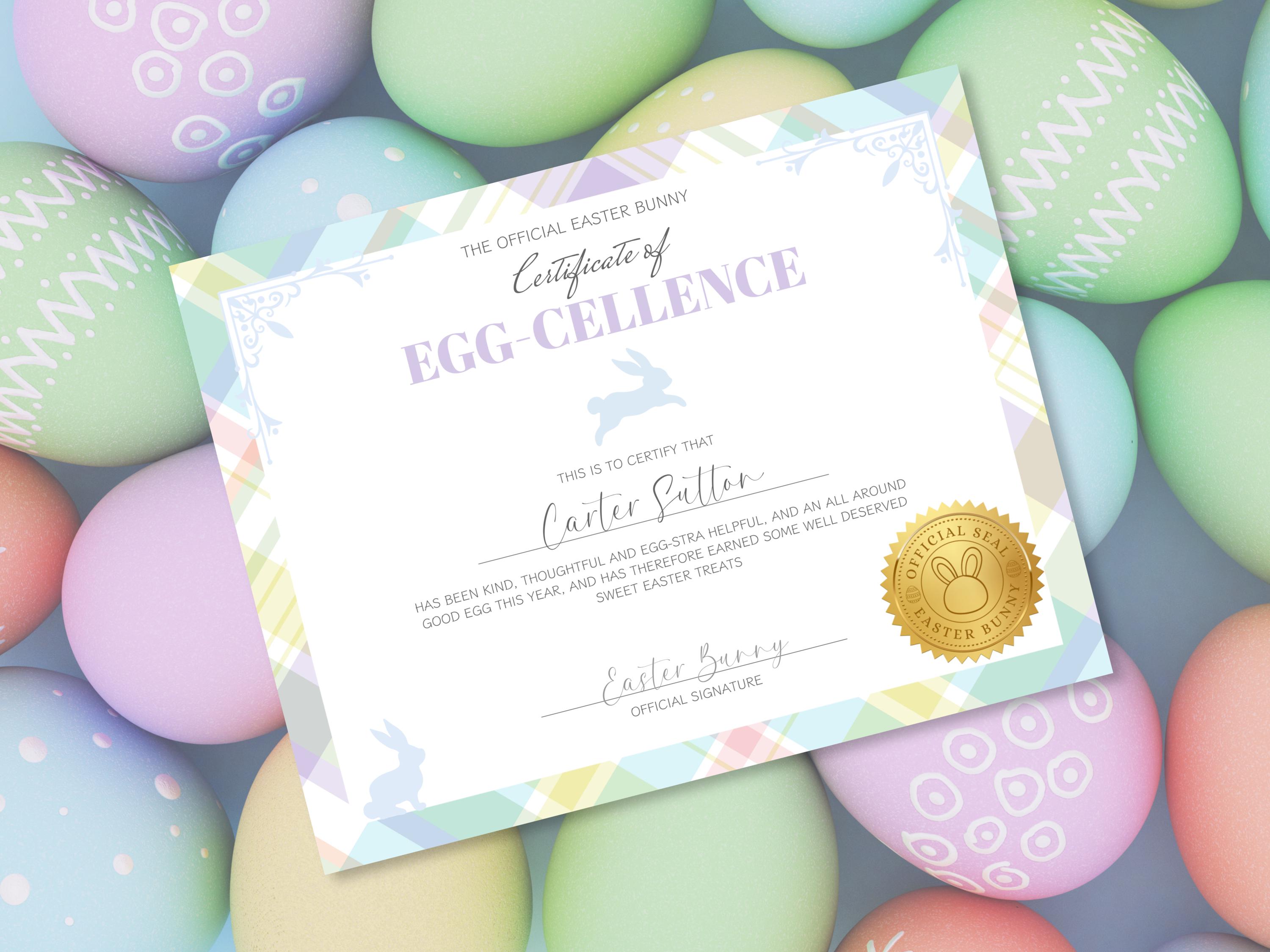 Official Certificate of Egg-cellence, Editable Easter Bunny Certificate ...
