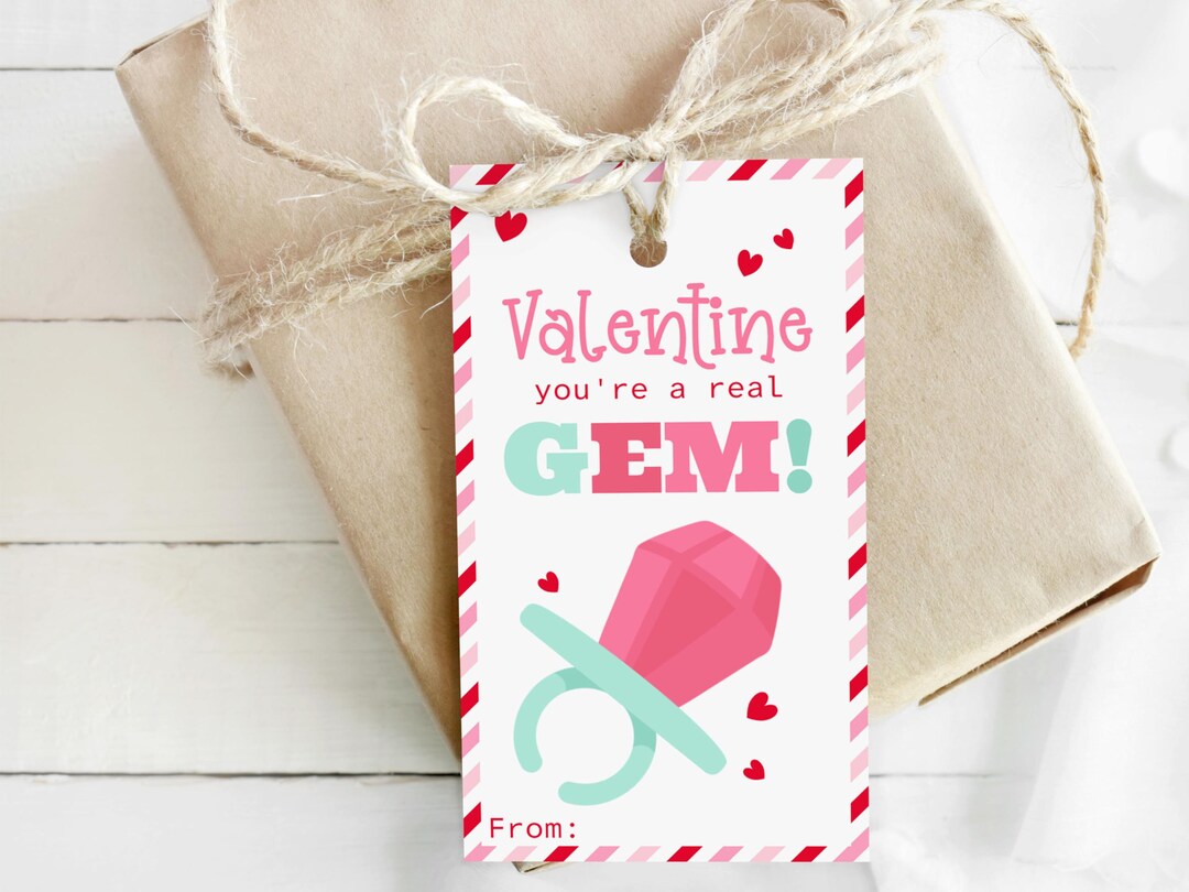 Valentines Candy Gem Gift Tag, Printable Ring Pop Valentine Favor Tag ...