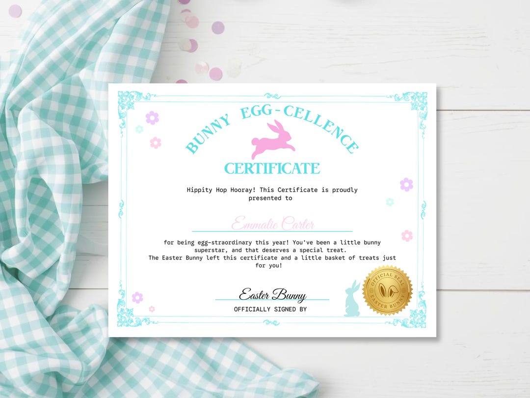 Editable Easter Bunny Egg-cellence Certificate, Easter Basket Letter ...