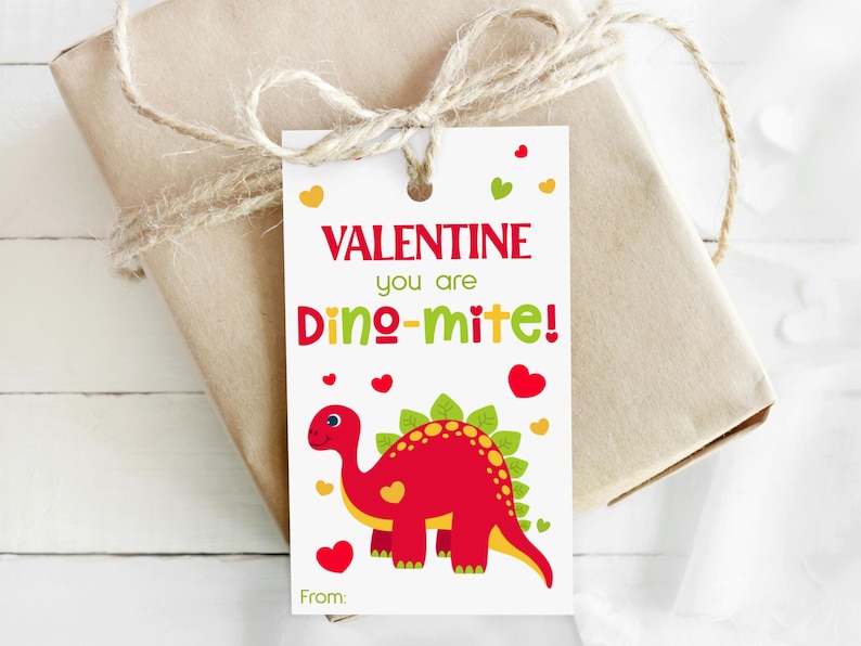 Editable Dinosaur Valentine Gift Tag, Printable Kids Valentine's, Dino ...