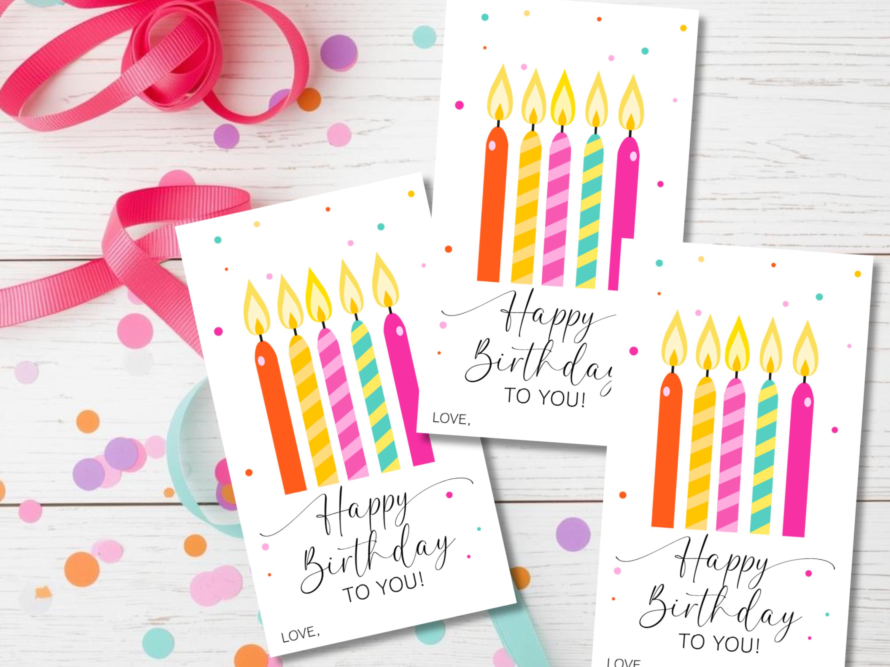Editable Birthday Candle Gift Tag, Happy Birthday Favor Tag, Bright ...