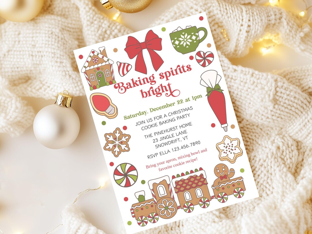 Baking Spirits Bright Christmas Cookie Party Invite, Kids Cookie Baking ...