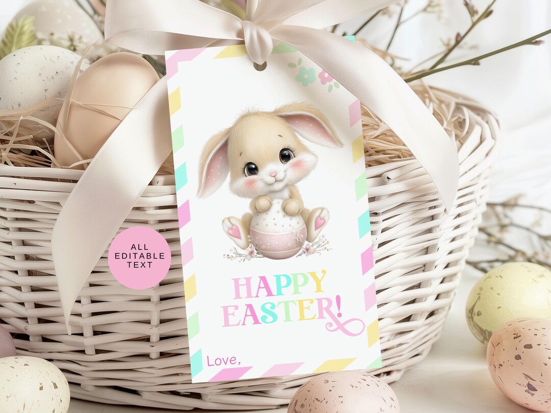 Editable Easter Gift Tags, Easter Bunny Cookie Treat Tag, Happy Easter ...