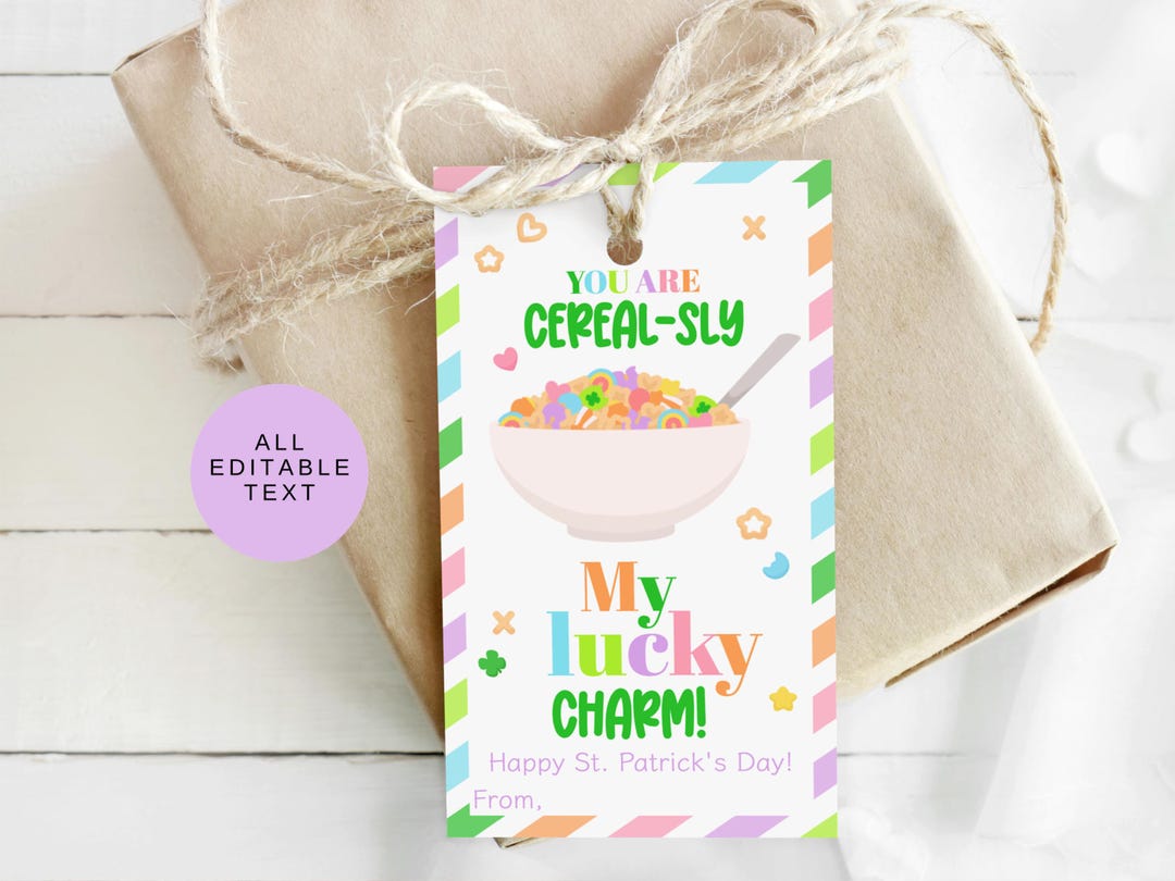 You’re Cereal-sly My Lucky Charm Tag, St Patrick's Day Gift Tag ...