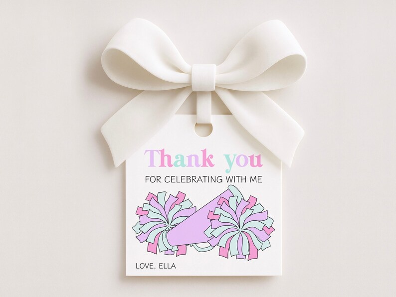 Cheerleader Birthday Thank You Tag, Cheer Party Favor Tag, Birthday ...