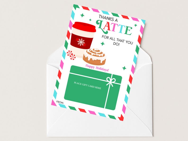 Christmas Latte Gift Card Holder, Thanks a Latte Printable, Teacher ...
