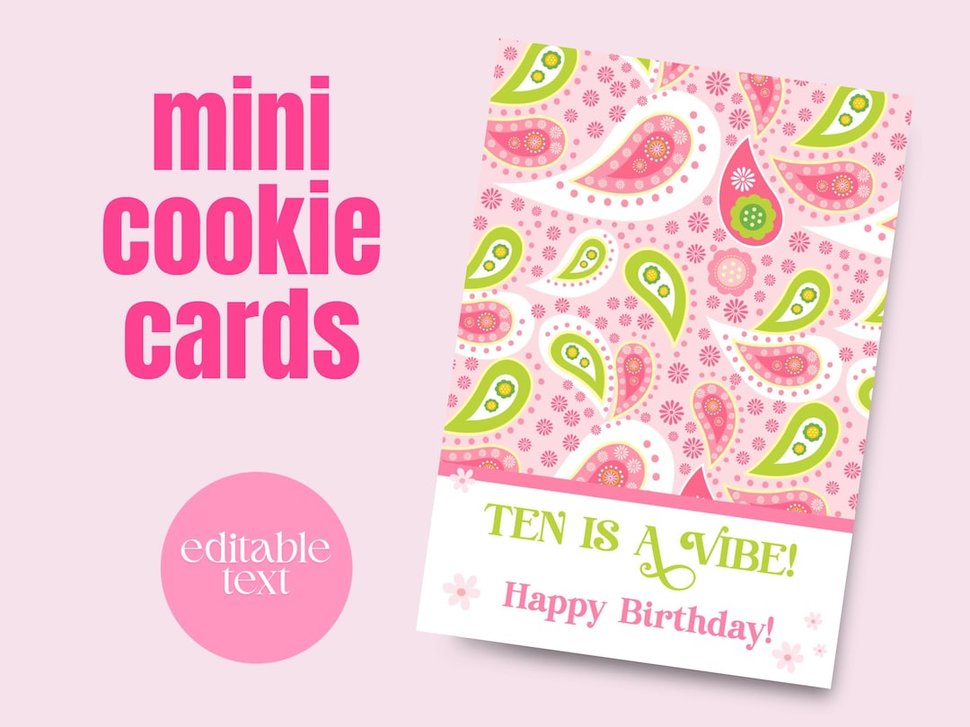 Pink & Lime Paisley Mini Cookie Card, Cute Groovy Paisley Cookie ...