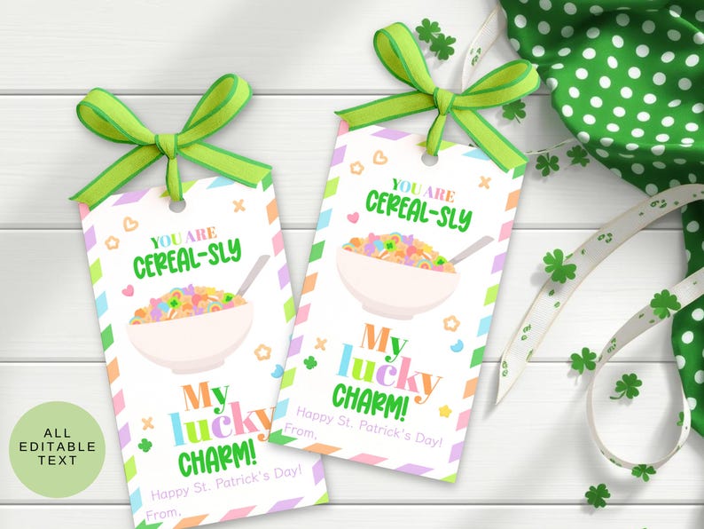 You’re Cereal-sly My Lucky Charm Tag, St Patrick's Day Gift Tag ...