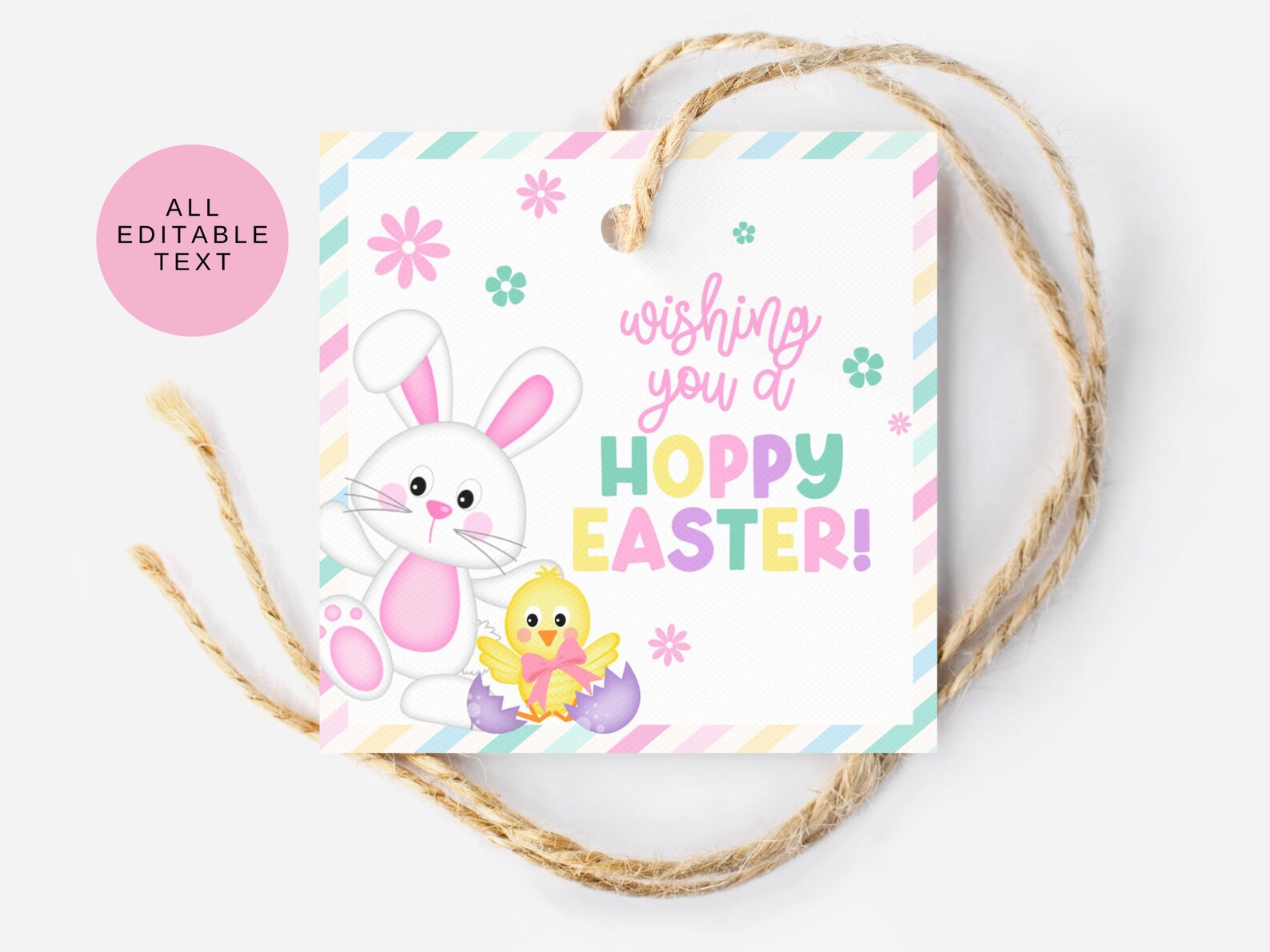 Editable Easter Favor Tags, Hoppy Easter Bunny Gift Tag, Easter Treat ...