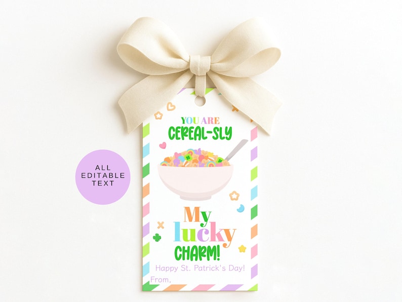 You’re Cereal-sly My Lucky Charm Tag, St Patrick's Day Gift Tag ...